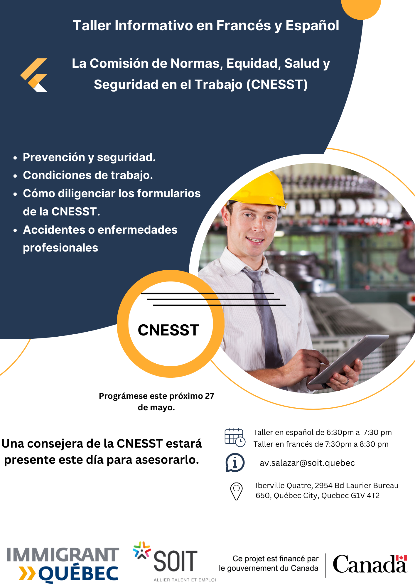 Taller de información Québec / CNESST en francés y español - Infotetquebec
